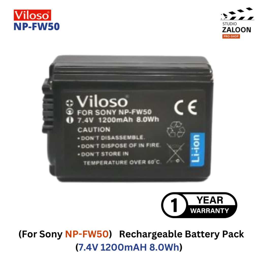 Viloso NP-FW50 Lithium-Ion Battery ( For Sony A6000, A6100, A6400, ZV-E10, A7M2, A7S. A7SM2, A7R ...