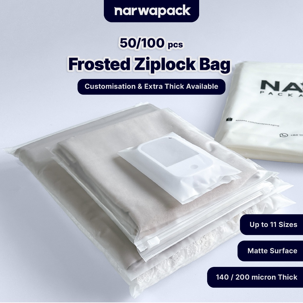 Narwapack Frosted Zip Lock Bag 50/100pcs - Customised Logo Tudung Cloth ...