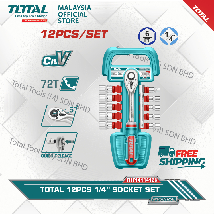 TOTAL 12Pcs 1/4 socket set - THT14114126 | Shopee Malaysia