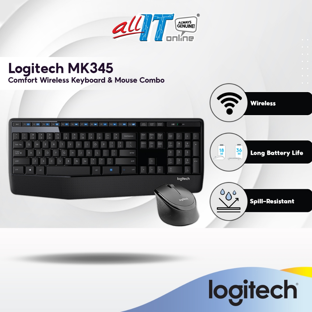 Logitech MK345 Comfort Wireless Keyboard and Mouse Combo with Palm Rest - Black (920-006491 ...