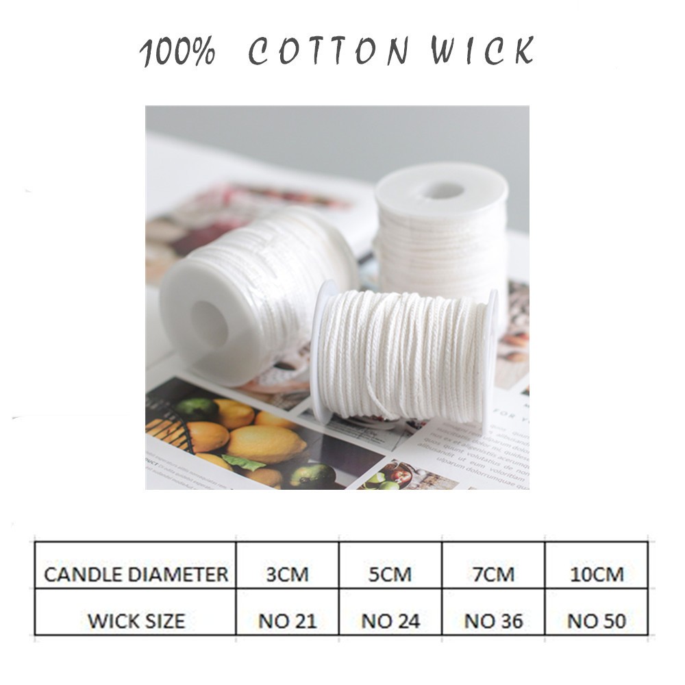 20 Meter Cotton Candle Wick/ No21/ No24/ No35/ No50/ Wick Tabs | Shopee ...