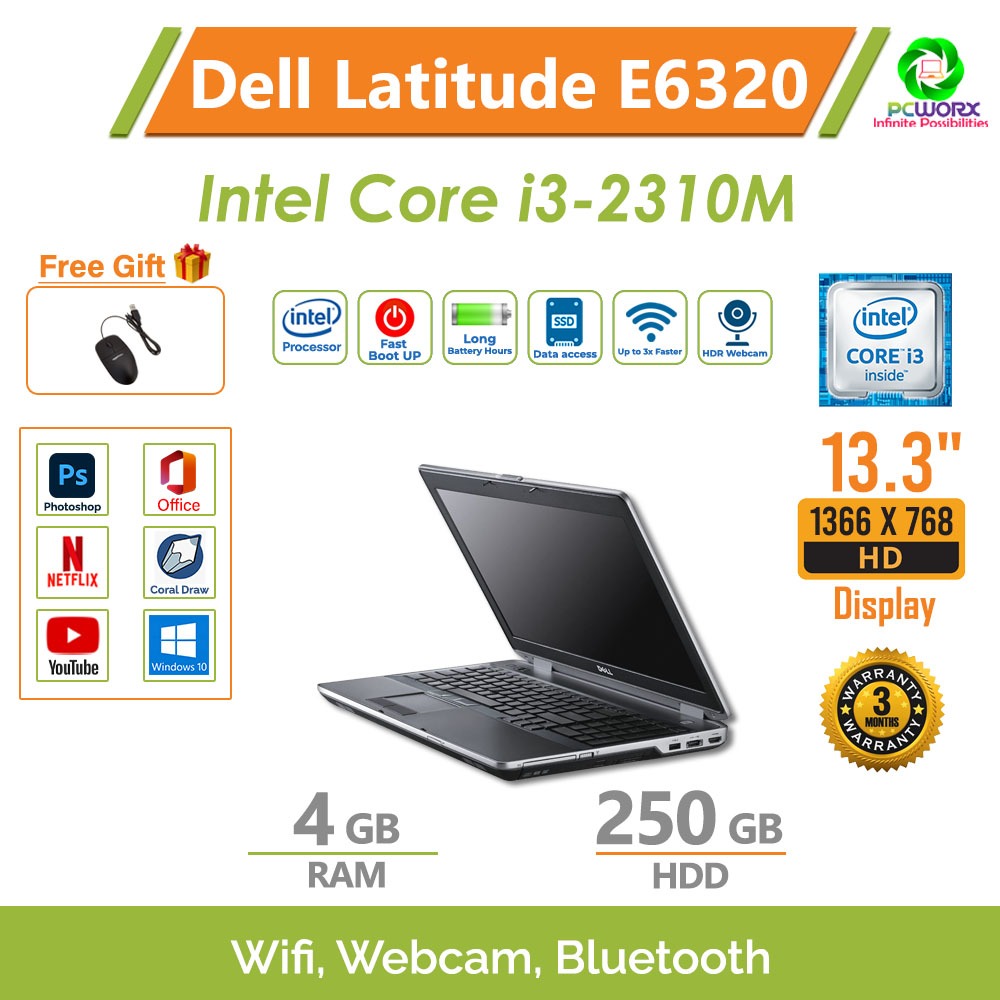 Dell Latitude E6320 Intel Core i3 @ 2.1GHz 2nd Gen CPU 4GB RAM 250GB ...