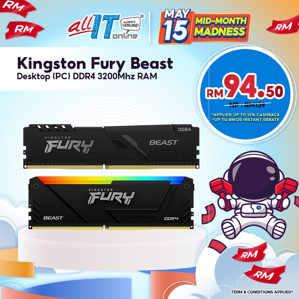 Kingston Desktop (PC) DDR4 3200Mhz Fury Beast / Fury Beast RGB RAM ...