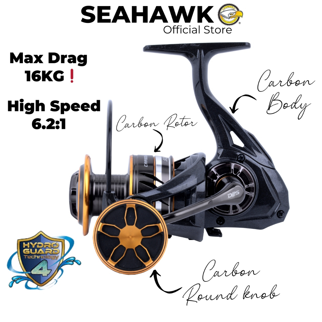 Seahawk Carbon Reaper 16KG Max Drag Full Carbon Body, Rotor Round Knob ...