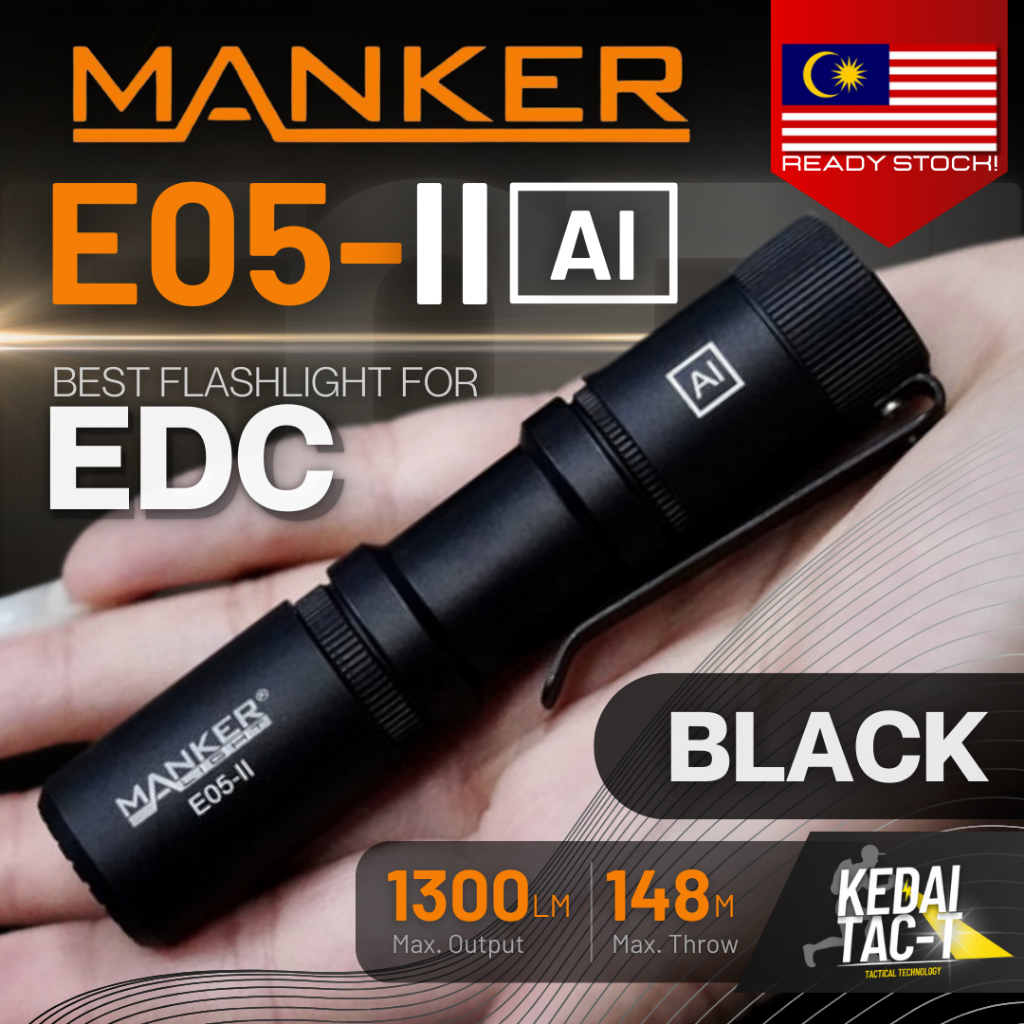 MANKER E05 II BLACK - 1300 LUMEN Rechargeable EDC Flashlight - ORIGINAL - Ready Stock in ...