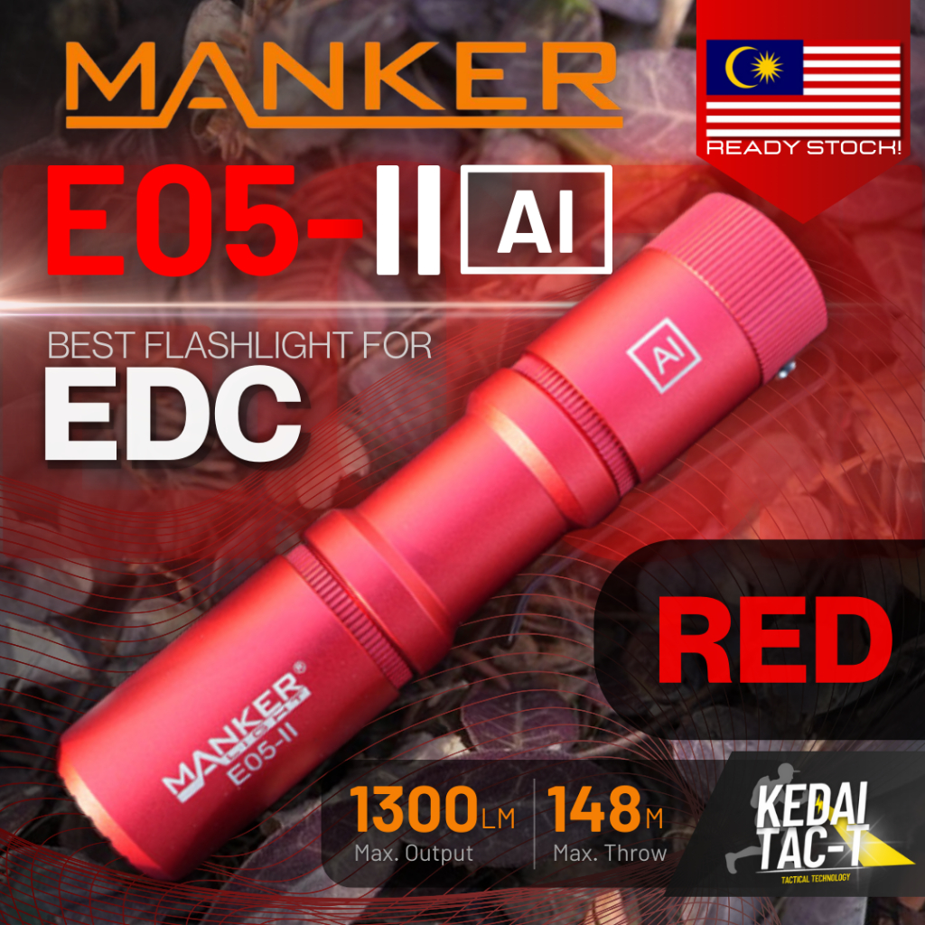 MANKER E05 II RED - 1300 LUMEN Rechargeable EDC Flashlight - ORIGINAL - Ready Stock in MALAYSIA ...
