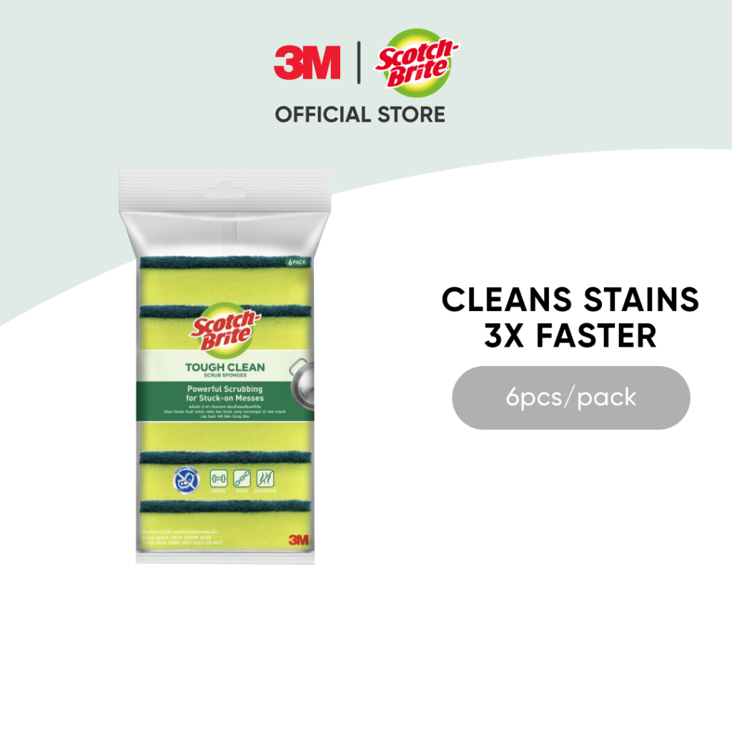 3M™ Scotch-Brite® Tough Clean Scrub Sponge, Powerful Scrubbing, 6 pcs ...