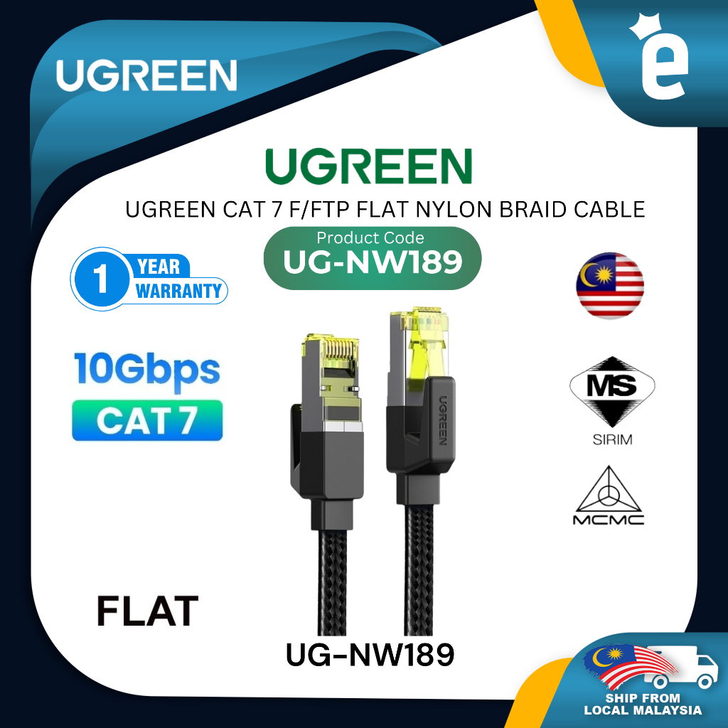 UGREEN Ethernet Cable CAT 7 Strong Nylon Braided Flat Internet Wire LAN ...