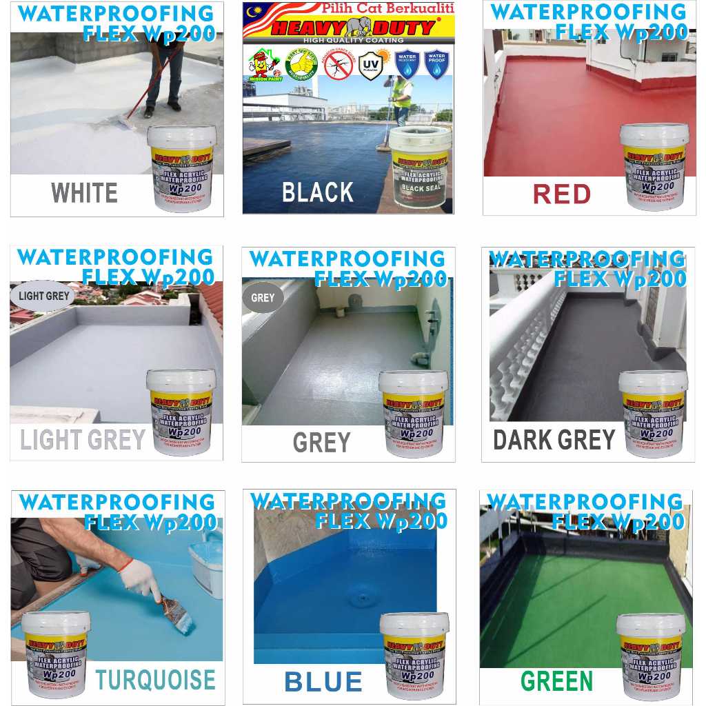 HEAVY DUTY ( 5KG ) WP200 Acrylic Waterproofing Paint Coating Colour Cat ...