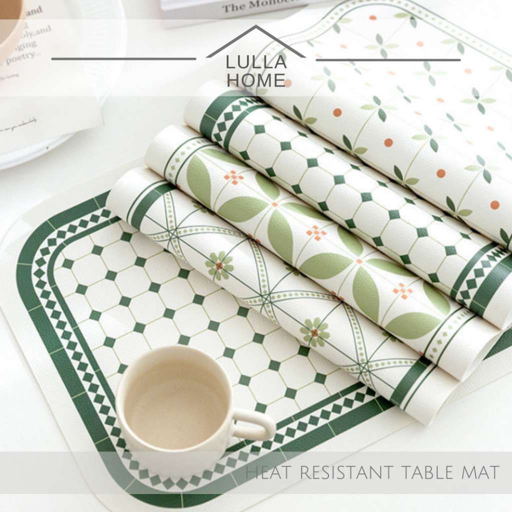 LullaHome Non-Slip Waterproof Heat Resistant Green Table Mat Placement ...