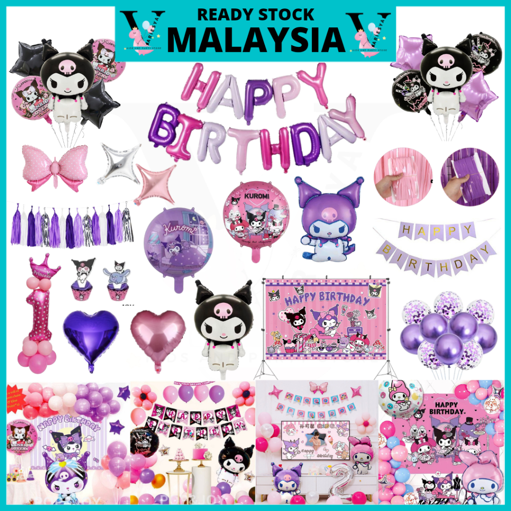 Kuromi Theme Balloons Sash Banner Flag Foil Balloon Kuromi Shape ...