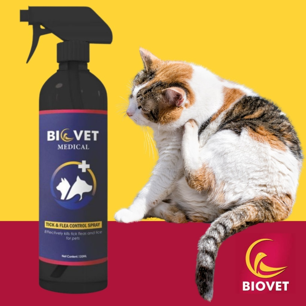 SPRAY KUTU KUCING & ANAK KUCING BIOVET (120ml & 30ml) Kutu Hama Earmite ...