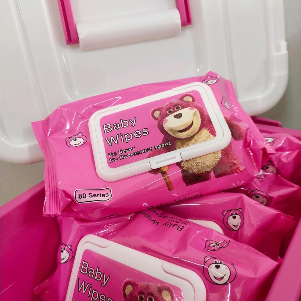 10PACKS Bucket Baby Wipes Tissue Pink Bear Non Alcohol Baby Wet Tissue ...