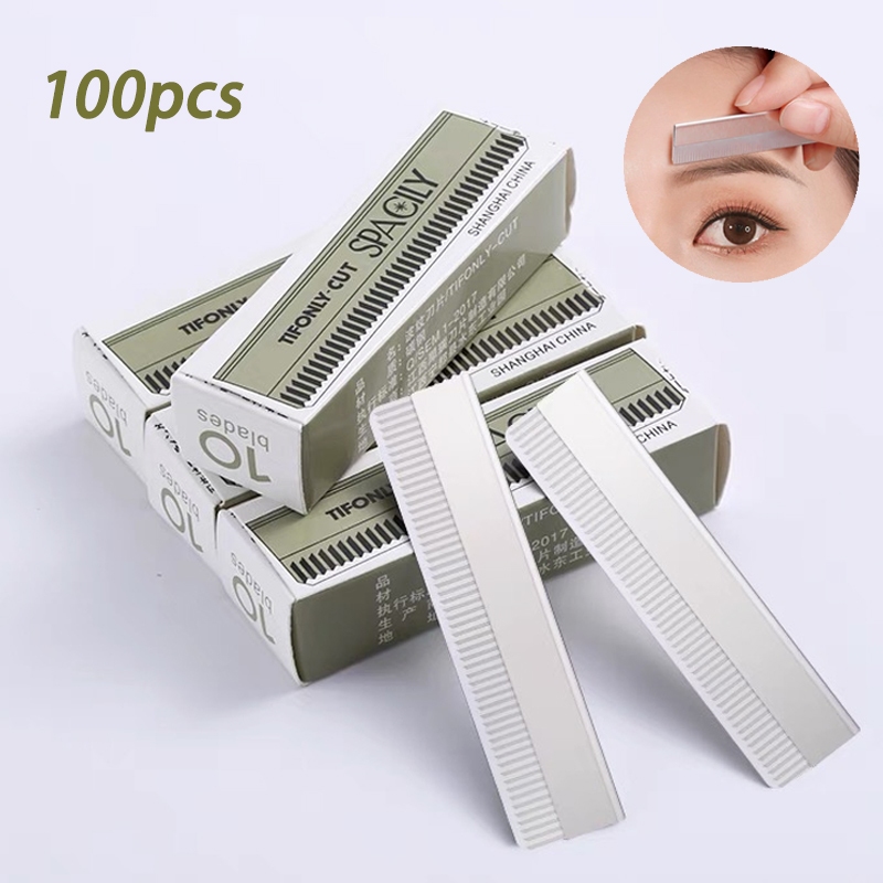 100pcs Stainless Steel Hair Blade Knife Eyebrow Trimmer Eyebrow Shaver ...