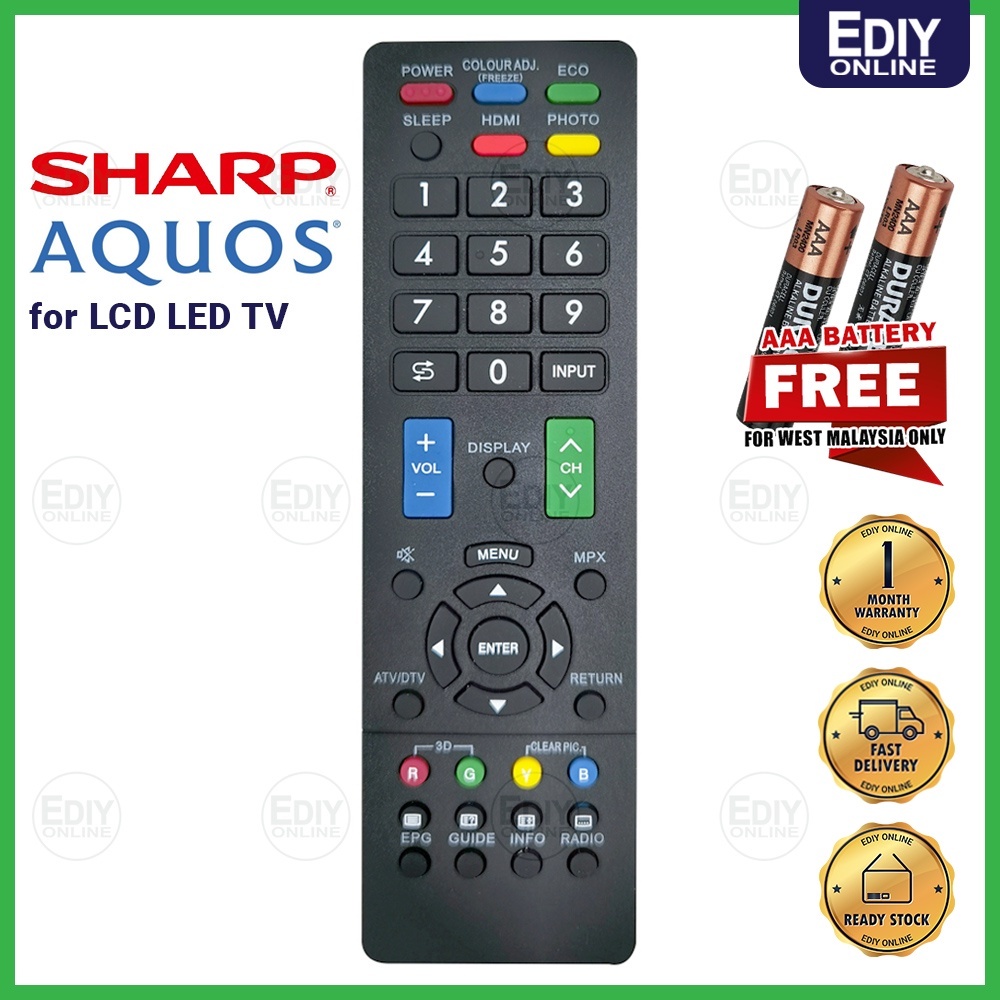 Sharp Rm-L1238 Tv Led Lcd Remote Control Replacement GBIOIWJSA GB215WJN1 GB147WJSA GB291WJ ...