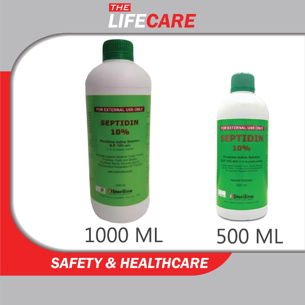 Steriline Septidin 10% Povidone Iodine Solution (1000ml/500ml) | Shopee ...