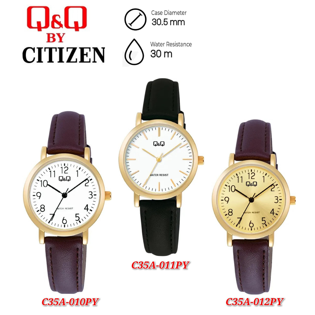 Q&Q Watch By Citizen Analogue Ladies Watch C35A - Leather Strap | Shopee Malaysia