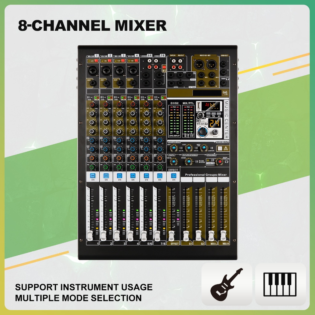 Mixer Audio 8-channel mixing console with grouping Bluetooth USB ...