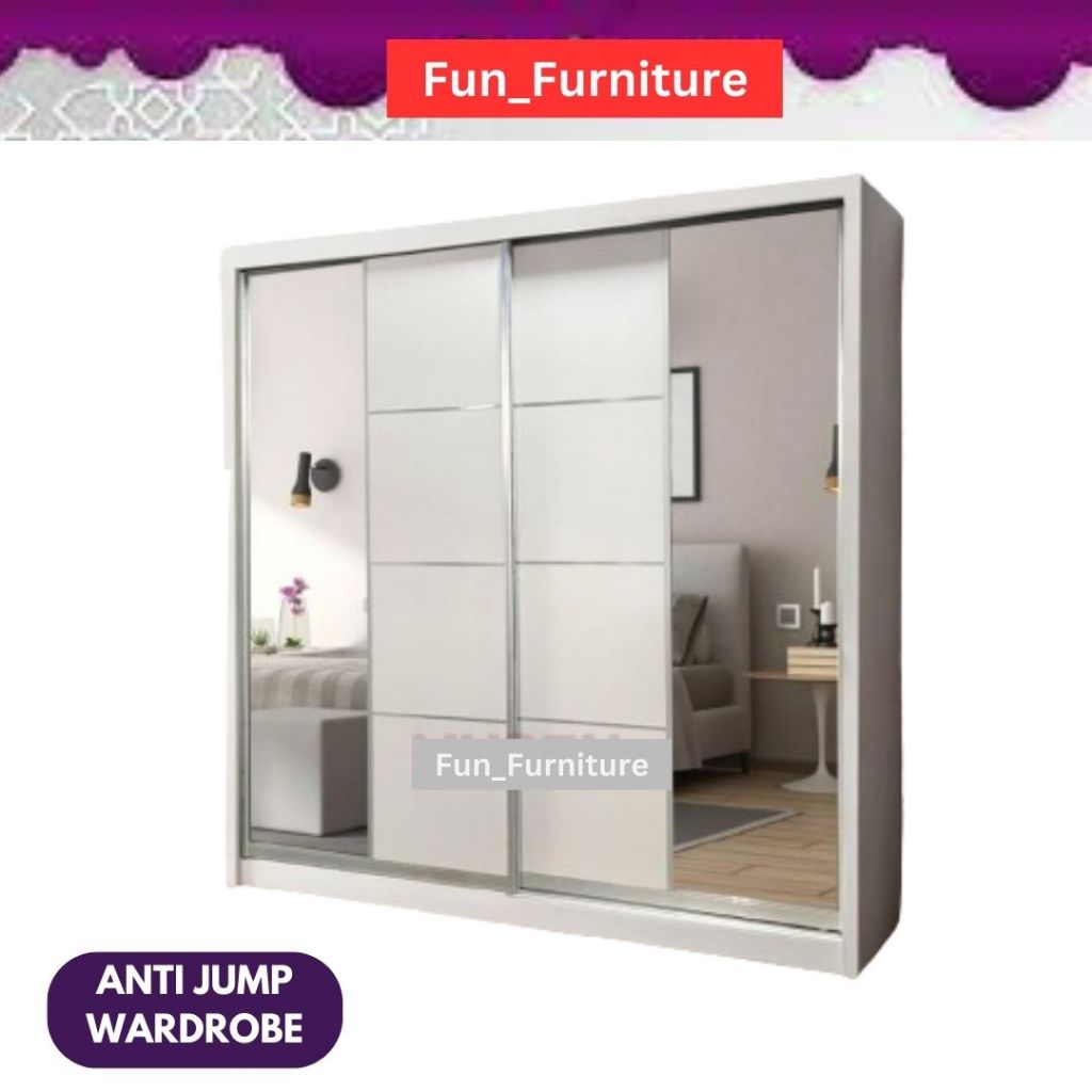 𝗙𝗥𝗘𝗘 𝗜𝗡𝗦𝗧𝗔𝗟𝗟-Syaheera AntiJump Sliding Door Wardrobe 6x8,8x8 | Melamine | Almari White | Shopee ...