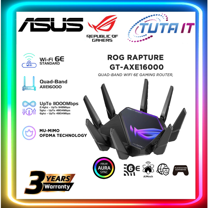 Asus AXE16000 WiFi 6E Quad-band ROG Rapture GT-AXE16000 Gaming Router ...