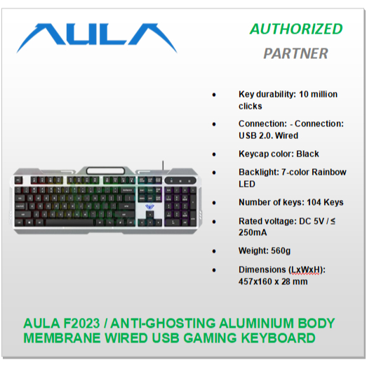 AULA F2023 / ANTI-GHOSTING ALUMINIUM BODY MEMBRANE WIRED USB GAMING ...