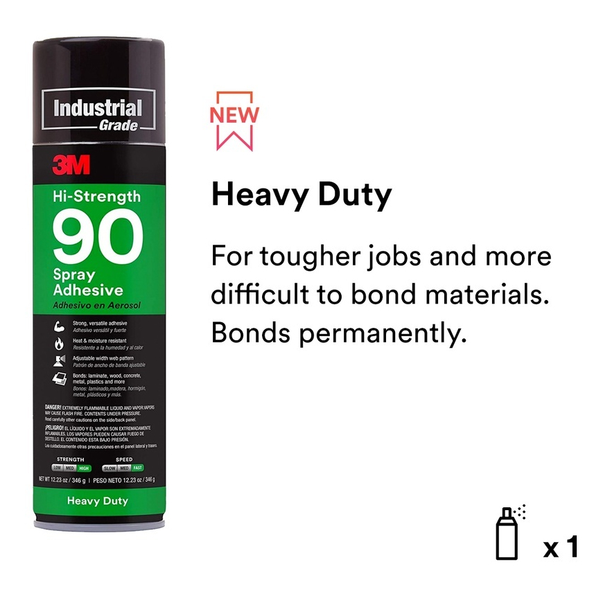 3M Hi-Strength 90 Spray Adhesive 17.6 oz (500 grams)/ Heavy Duty/ Bonds ...