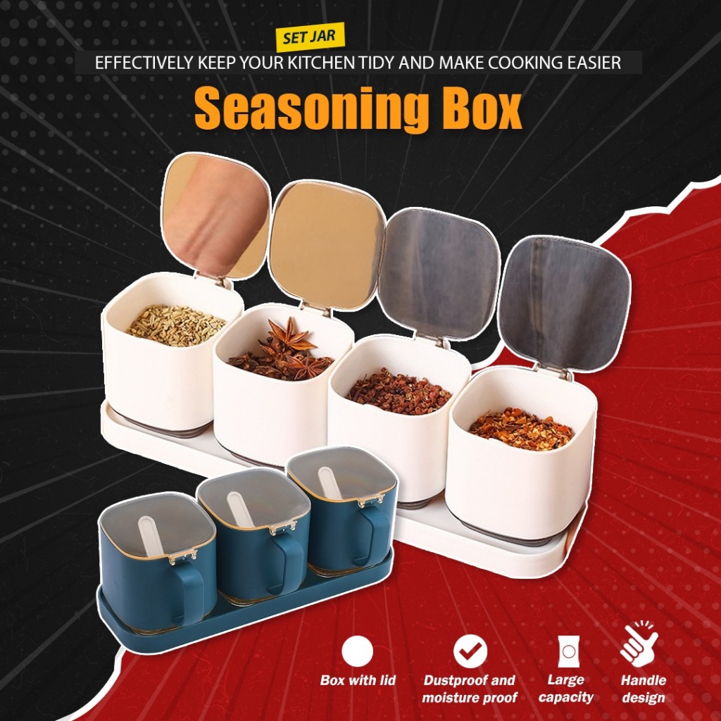 Seasoning Box Set Jar Seasoning Box with Spoon Condiment Jar Spice Box ...