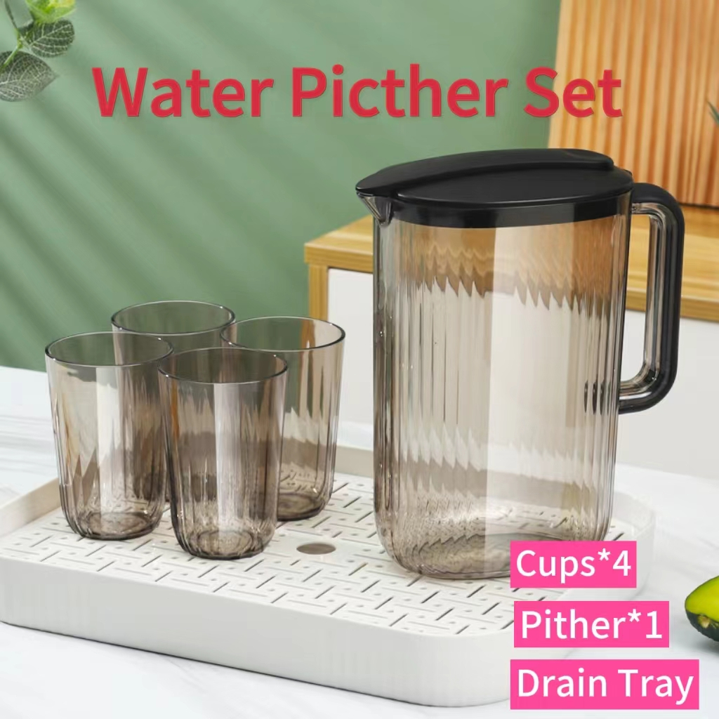 6Pcs Water Jug Set with Tray 2L Large Capacity Pitcher Jug Water Jar ...