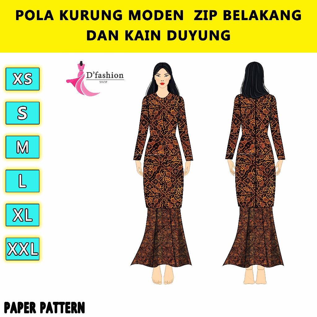 POLA BAJU KURUNG MODEN ZIP BELAKANG DAN KAIN DUYUNG | Shopee Malaysia