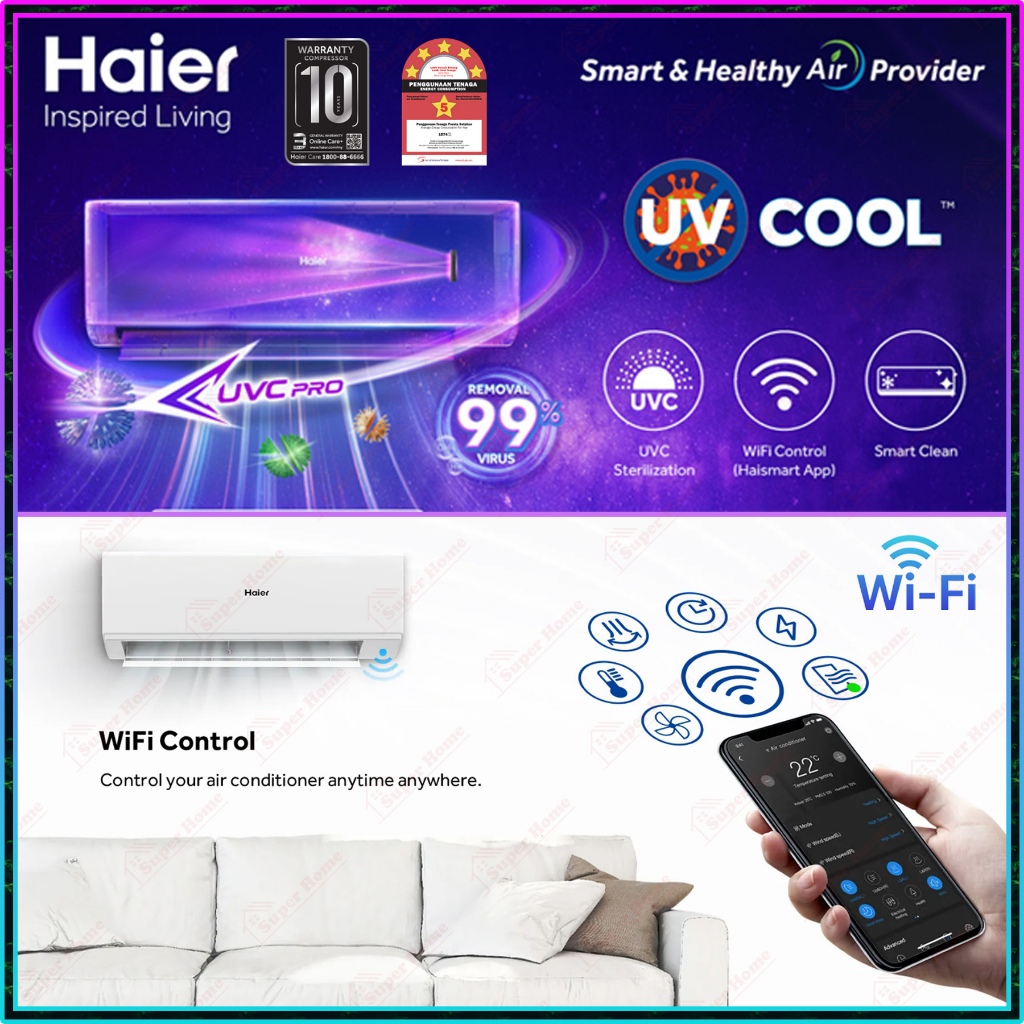 Program NUR Seda Haier Inverter Air Conditioner 1.0hp - 2.5hp (WiFi) UV Cool Smart HSU-VRA R32 5 ...
