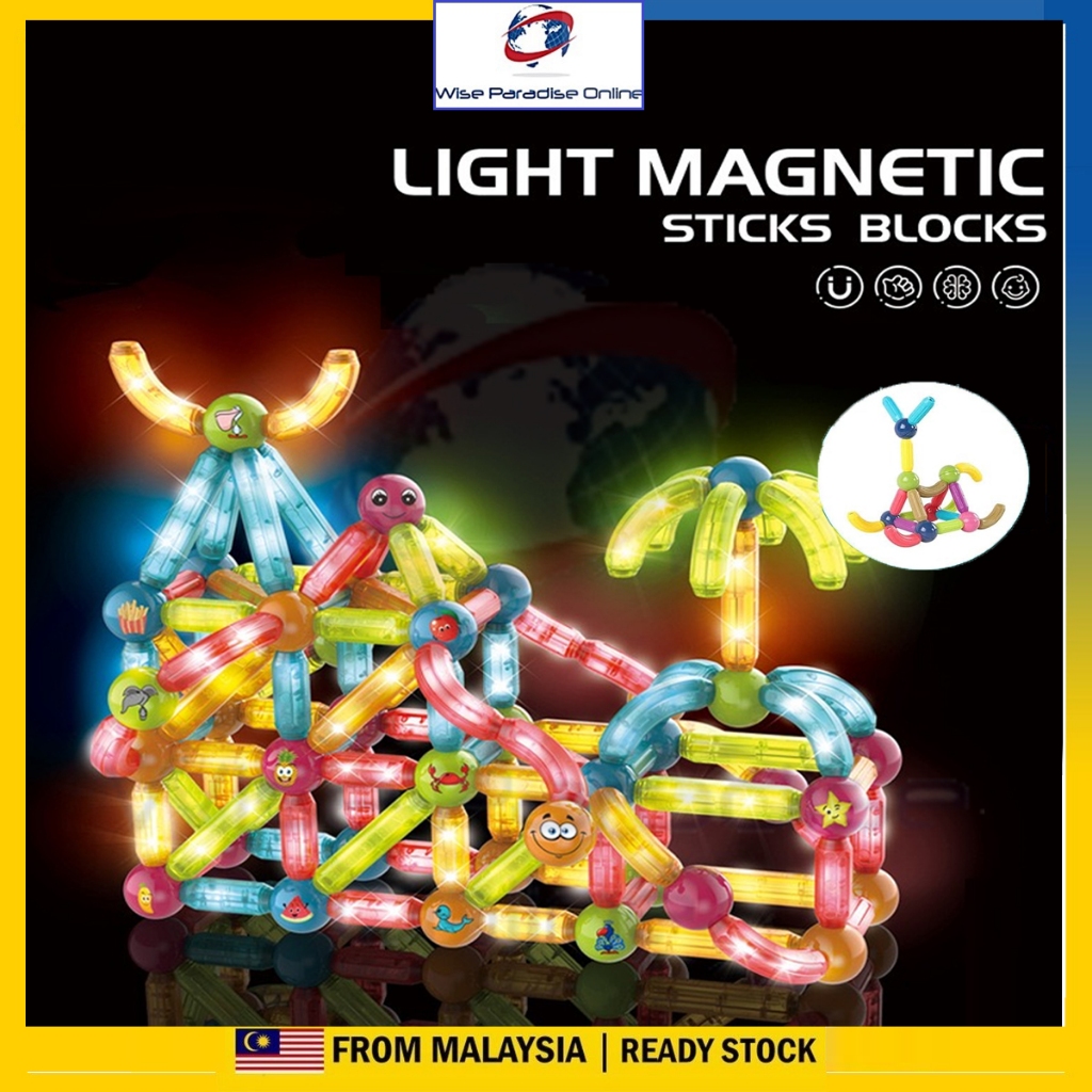 Light Magnetic Sticks Balls Building Blocks Kids Toy 3D Geometry Learn ...