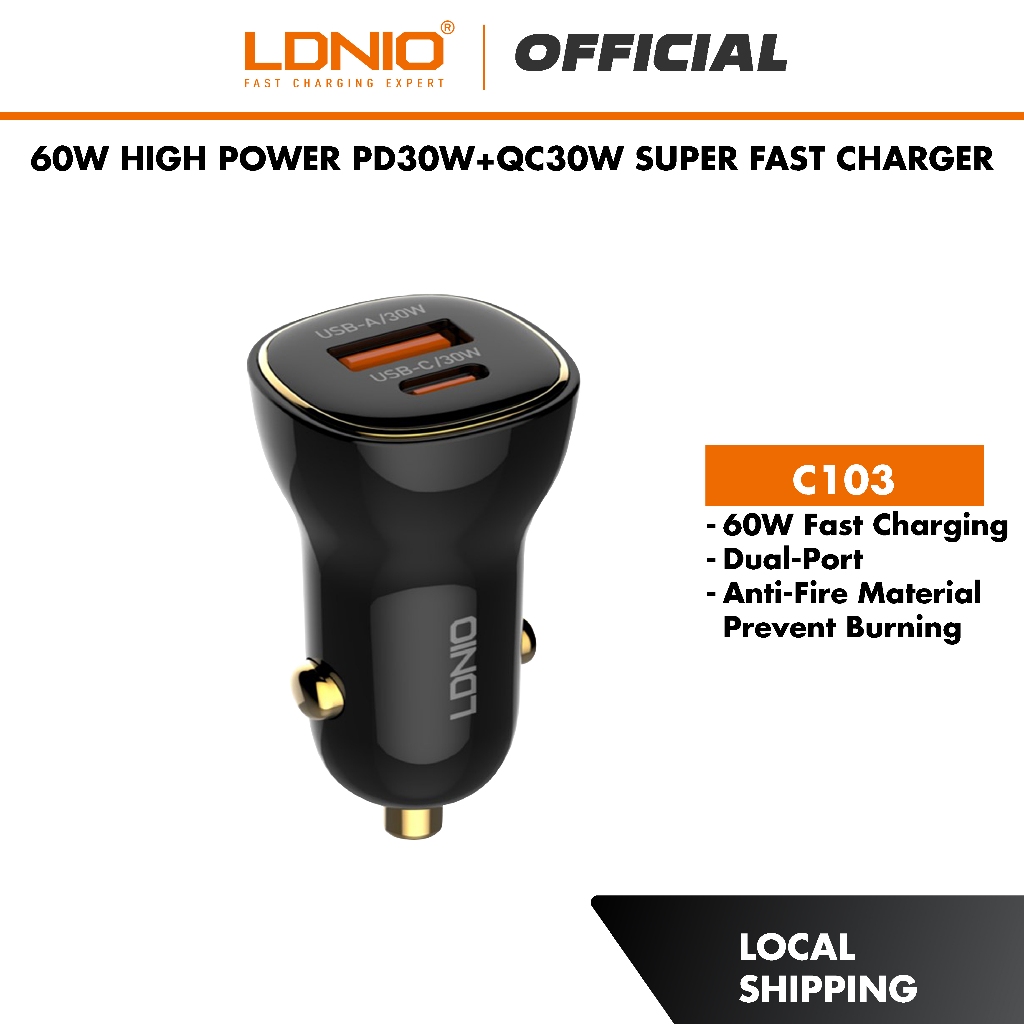 LDNIO C103 60W PD QC Super-Fast Car Charger PD30W + QC30W Support PD ...