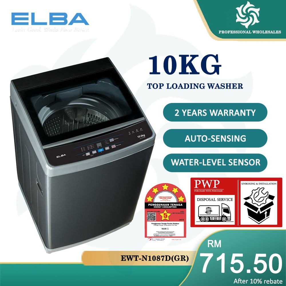 Elba 10KG/ 12KG Top Loading Fully Automatic Washing Machine Washer Mesin Basuh Energy Saving ...