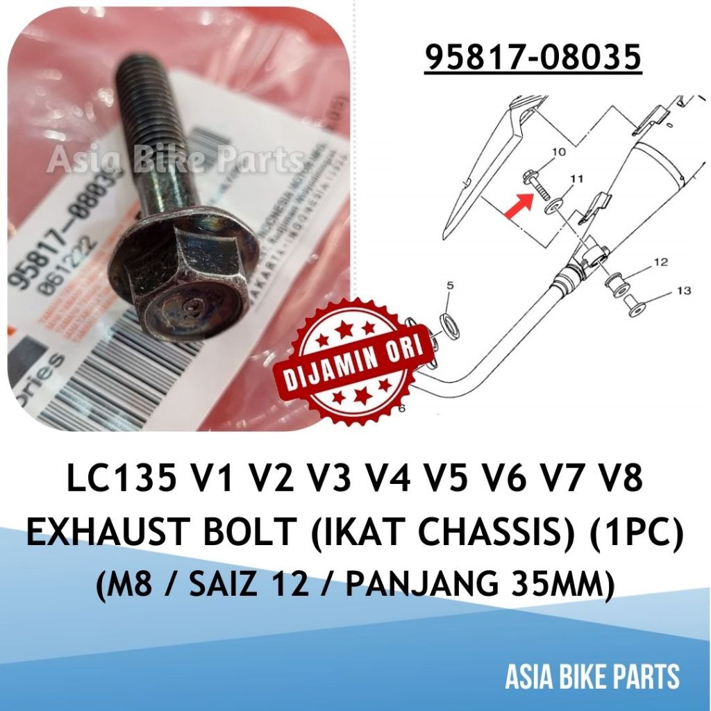 Yamaha Original LC135 V1 V2 V3 V4 V5 V6 V7 V8 4S 5S Exhaust Bolt Ikat Chassis Saiz 12 - 95817 ...