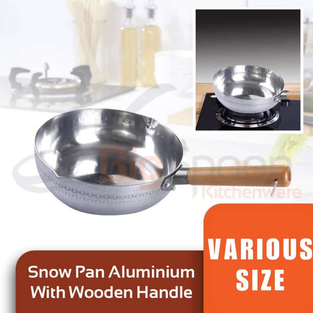 BIGSPOON Aluminium Snow Pan Hammer Eye Wooden Handle Yukihira Pot ...