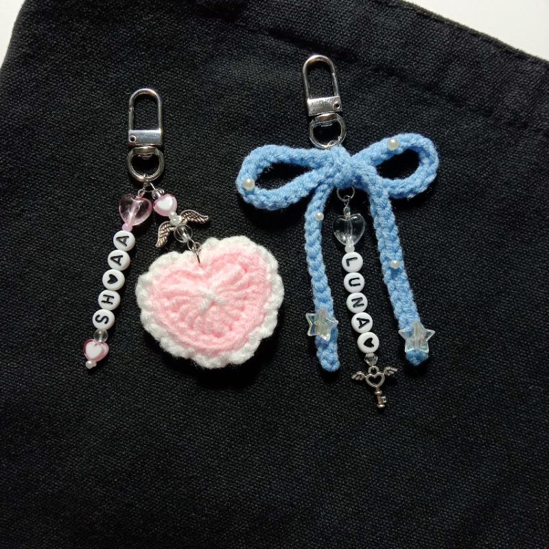 *5*keychain gift love crochet ribbon coquette custom name(read desc ...