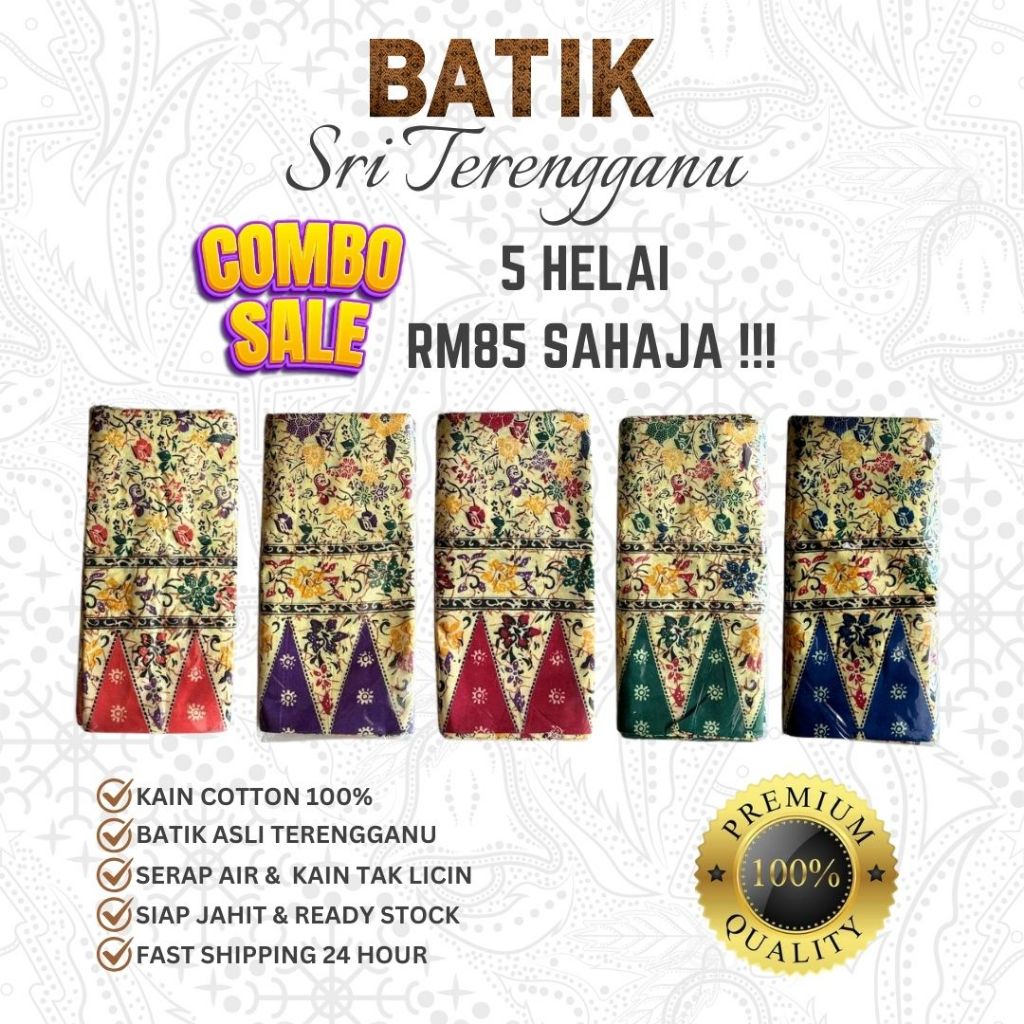 KAIN BATIK SRI TERENGGANU BORONG COMBO 5 HELAI | Shopee Malaysia