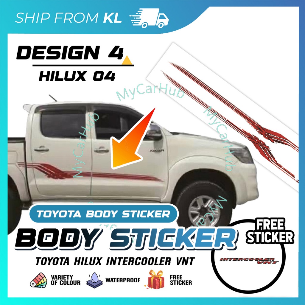 Toyota Hilux Side Body Sticker (Free INTERCOOLER VNT Sticker) - Design ...