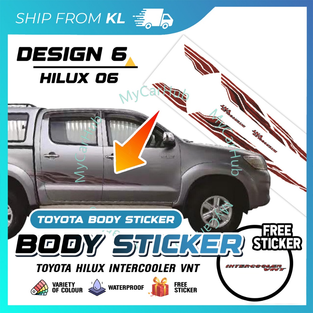 Toyota Hilux Car Side Body Sticker (Free INTERCOOLER VNT Sticker ...