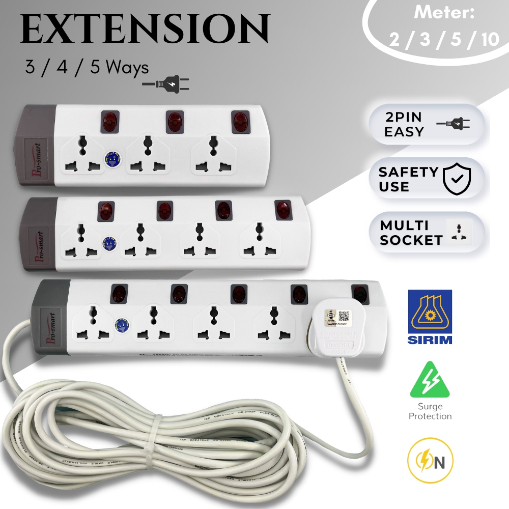 Universal Socket Multi Extension Trailing Socket Extension Plug 3Gang 4Gang 5Gang 2 3 5 10meter Shopee Malaysia