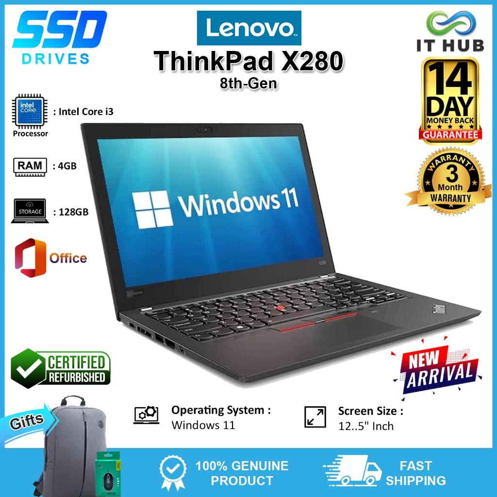 Lenovo ThinkPad X280-core i3-8th-Gen-Windows 11-4GBRAM-128GBSSD-12.5"in ...