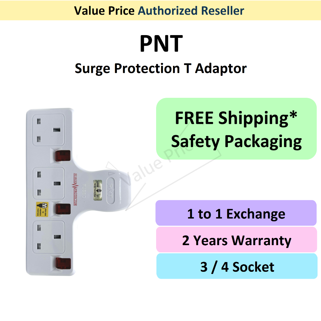 [sirim] Pnt Surge Protector T Adapter T Way T Adaptor Extension Socket Plug Trailing Extension