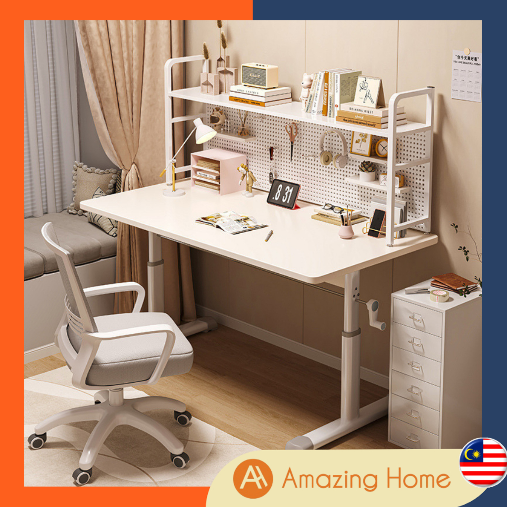 AmazingHome Adjustable Height Study Table With Shelf Hole Board Home ...