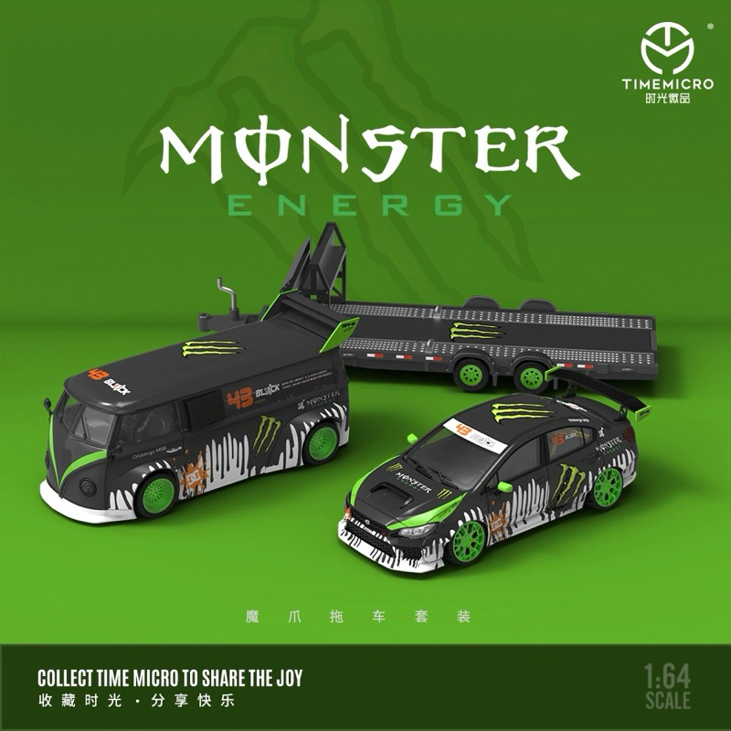 Time Micro 1/64 VW T1 Bus + Subaru WRX STi + Trailer - Monster Energy ...