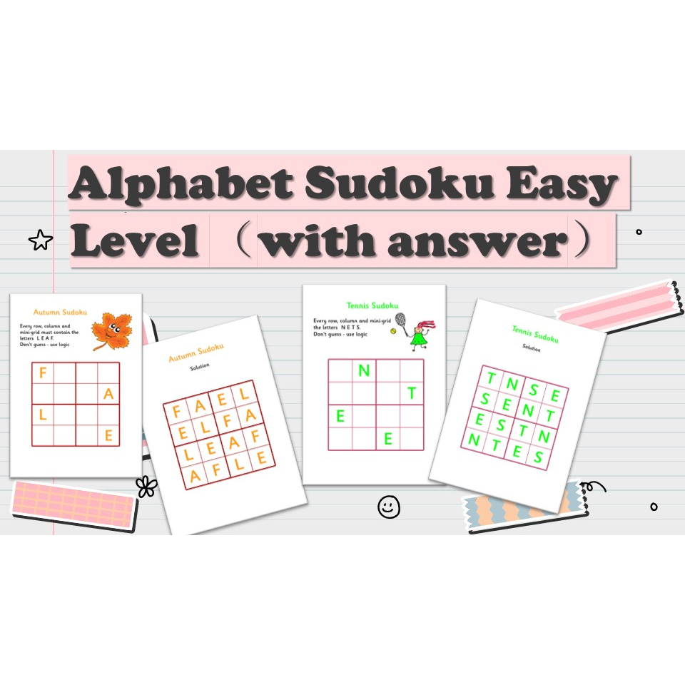 [P054] 25 pages Alphabet Sudoku Easy Level （with answer） Worksheet for ...