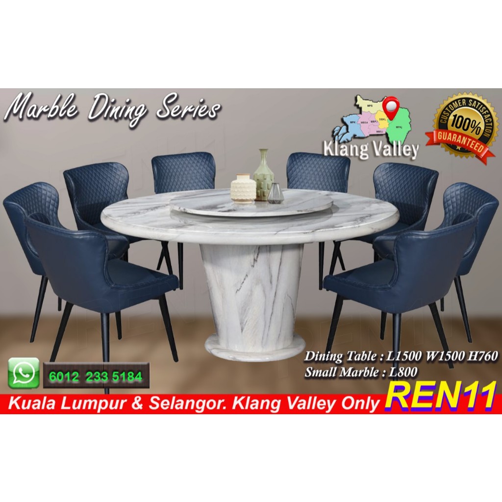 Round Marble Dining Table Meja Marble with lazy susan - L1350 / L1500 ...