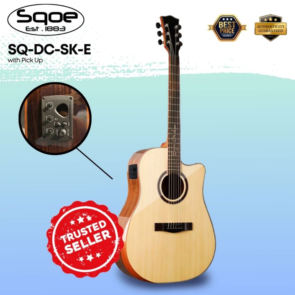 SQOE SQ-DC-SK-E 41 Inch Acoustic Guitar with Sqoe KLT-18A pick up w Arm ...