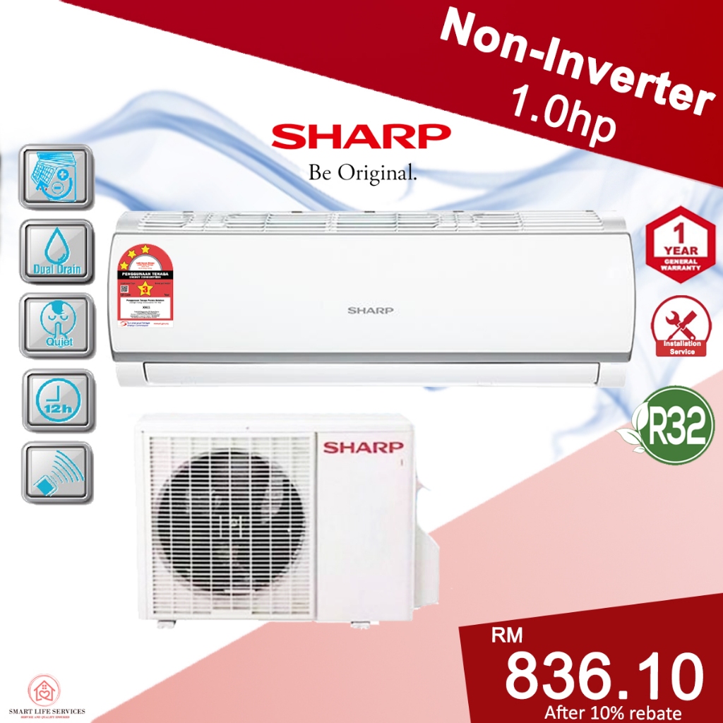 【LOWEST PRICE】Sharp 1HP/1.5HP/2HP/2.5HP Non Inverter Air Conditioner R32 Aircond Self-Cleaning ...