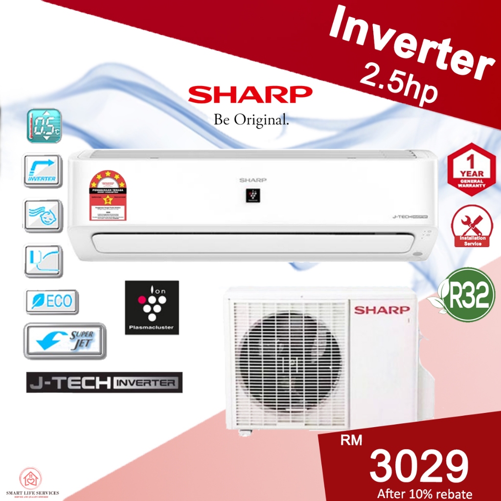 【5⭐ENERGY SAVING】Sharp Plasmacluster Air Conditioner 1.0HP/1.5HP/2.0HP/2.5HP J-Tech Inverter ...