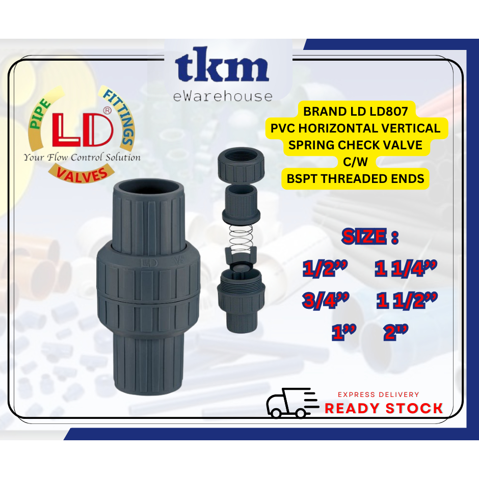 [TKM] BRAND LD LD807 PVC HORIZONTAL VERTICAL SPRING CHECK VALVE CARRY ...
